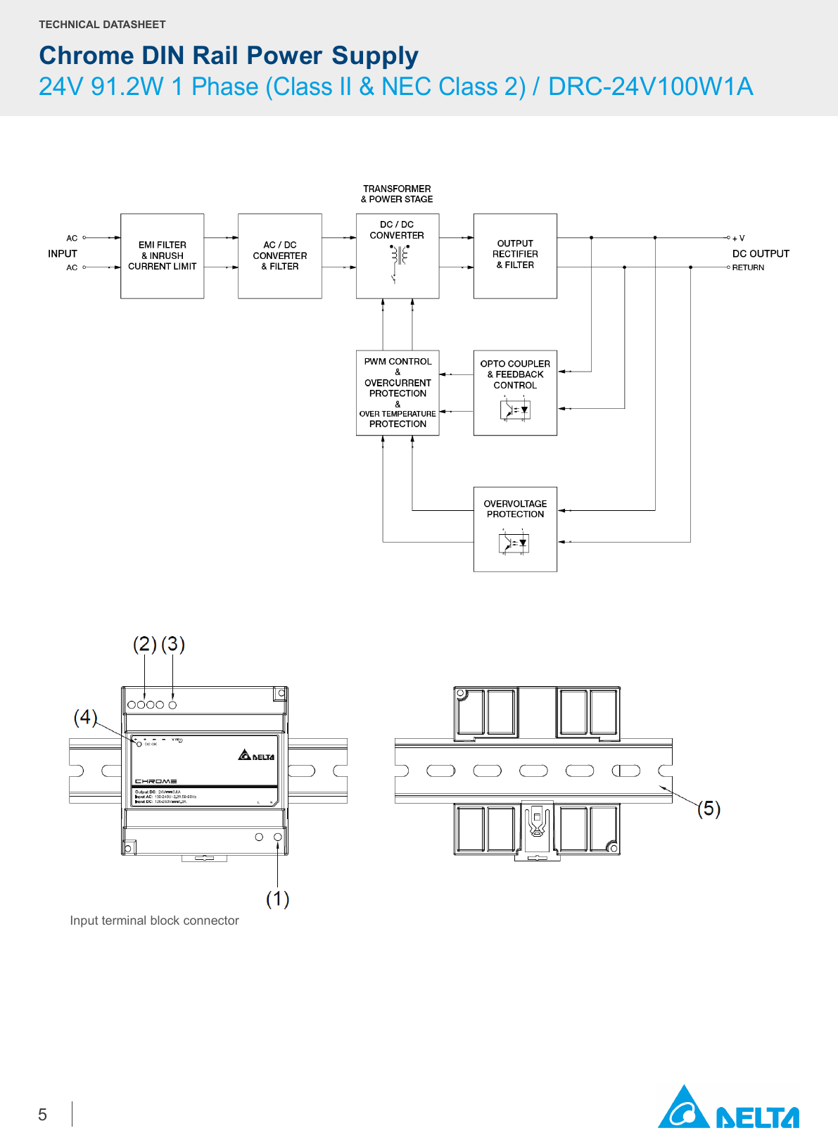 Hoja de datos de DRC-24V100W1AZ de Delta Electronics | DigiKey