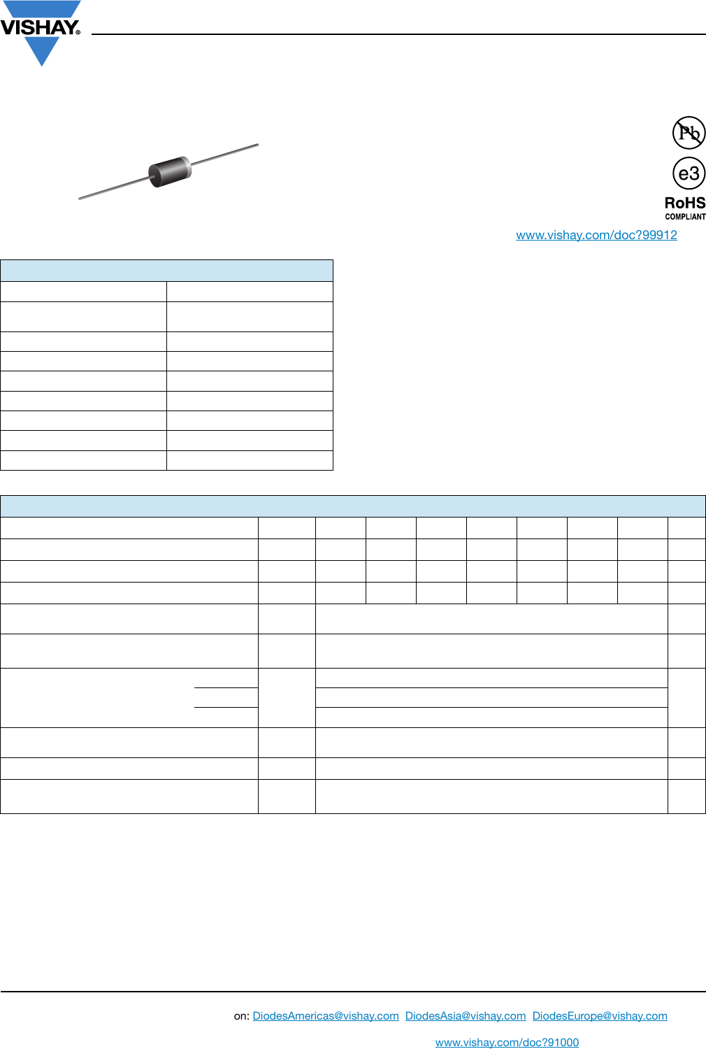Hoja de datos de 1N4001 thru 1N4007 de Vishay General Semiconductor - Diodes Division | DigiKey