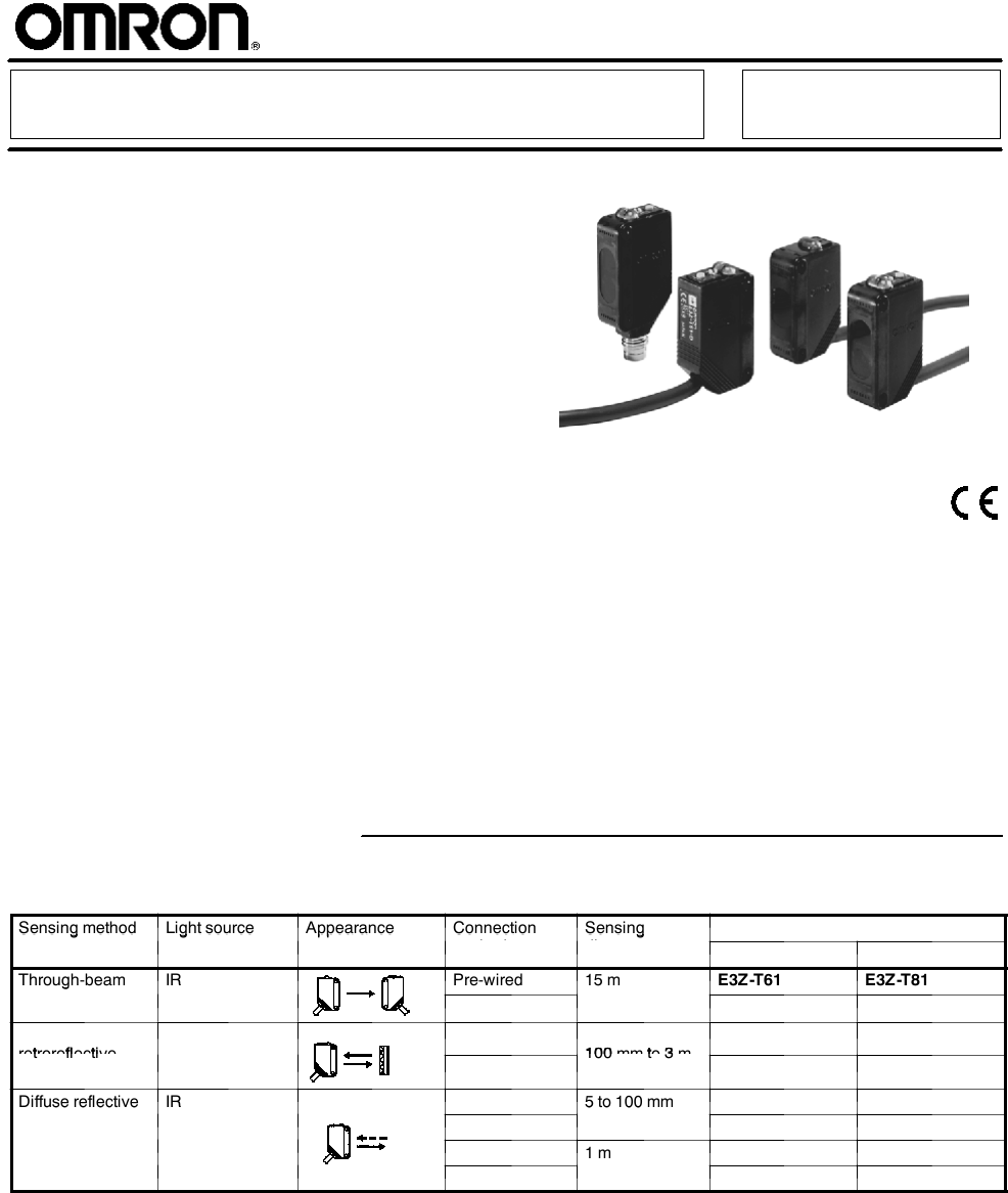 E3Z Series Datasheet by Omron Automation and Safety | Digi-Key Electronics